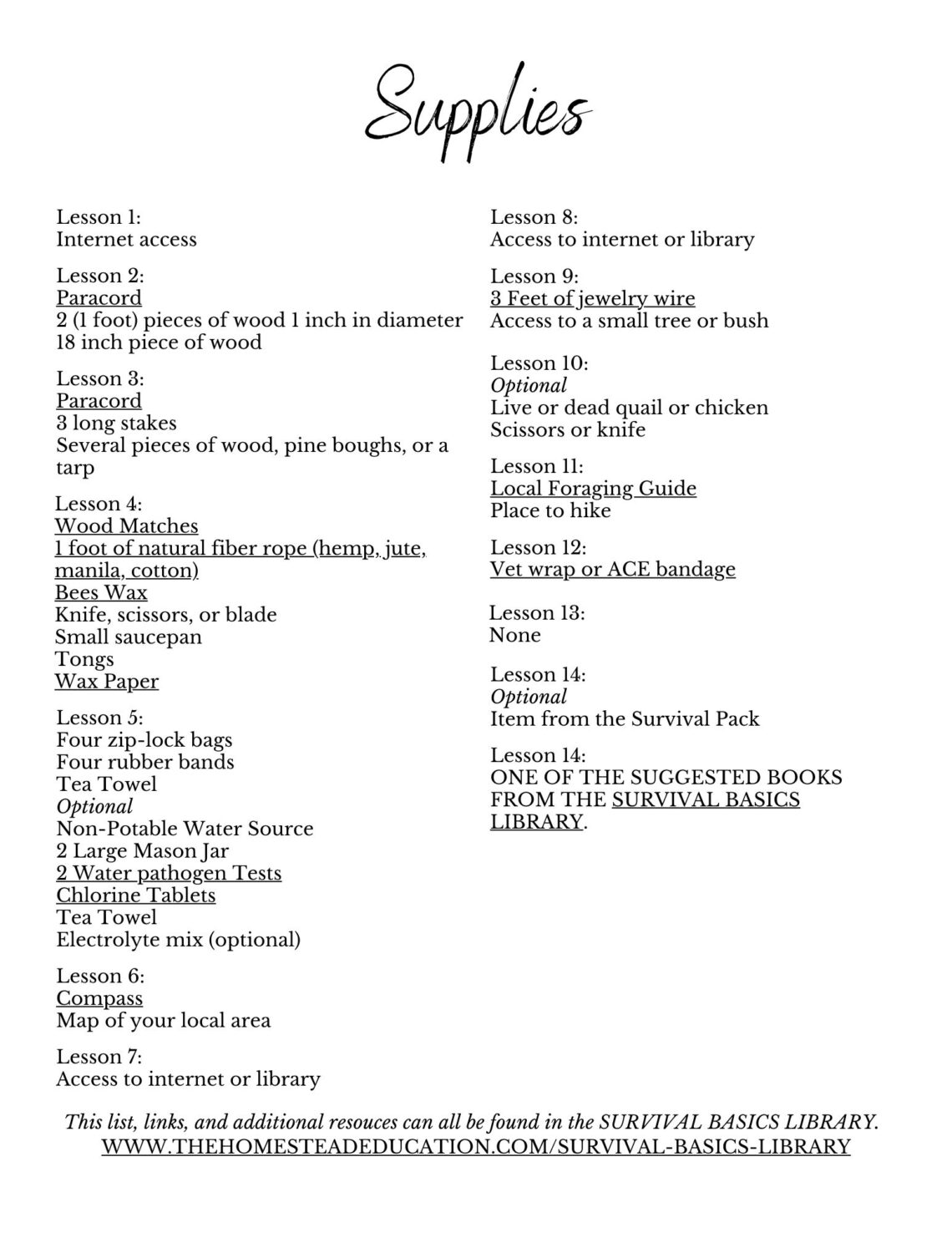 Survival Basics Mini Course Library - The Homestead Education
