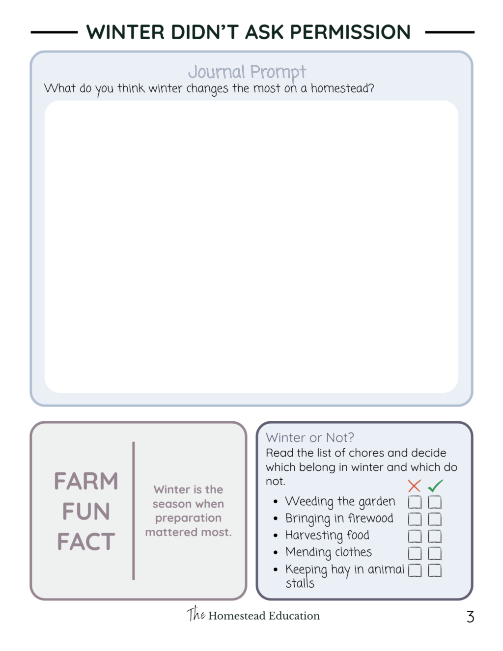 Seasons on the Homestead Winter Activity Book | The Homestead Education